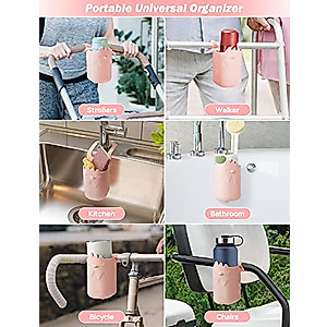 JOYTUTUS Universal Stroller Cup Holder, Cutie Holder Silicone Phone Holder Organizer for Stroller, Bike, Treadmill, Walker, Boat, Lawn Chairs (Pink)