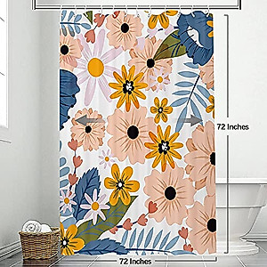 VEGA U Floral Fabric Shower Curtain for Bathroom, Botanical Flower Bath Decor with Hooks, Hotel Quality, 72x72 Inch