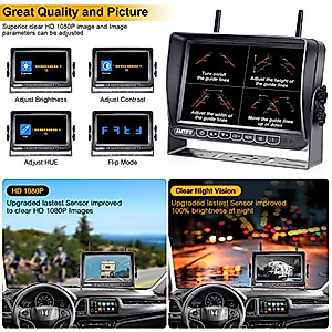 AMTIFO RV Backup Camera Wireless HD 1080P 7'' Split Screen DVR Monitor Bluetooth Trailer Rear View Cam 4 Channel System Truck Camper Infrared Night Vision Adapter for Furrion Pre-Wired RVs A8