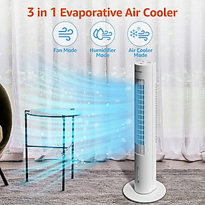 Evaporative Air Cooler Portable, 35” Cooling Fan with 60° Oscillating, Removable Water Tank, Ice Packs, 3 Speeds, Personal Swamp Cooler, no Remote Control.