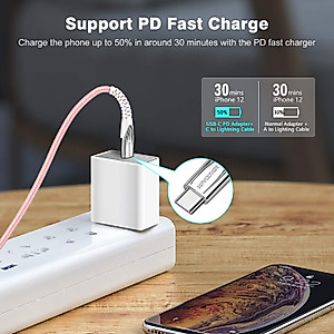 WFVODVER USB-C to Lightning Cable [MFI Certified] 10FT/3M iPhone 12 Nylon Braided Type C Fast Charging Cable Compatible with iPhone 12/12Mini/12 Pro/11/11Pro/11 Pro Max/X/XS/XR/XS MAX (Pink)