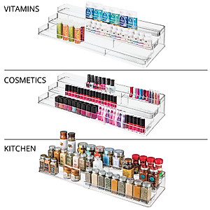 mDesign Large Adjustable, Expandable Plastic Vitamin Rack Storage Organizer Tray for Bathroom Vanity, Countertop, Cabinet - 3 Step Shelves - Holds Supplements, Medication - Clear