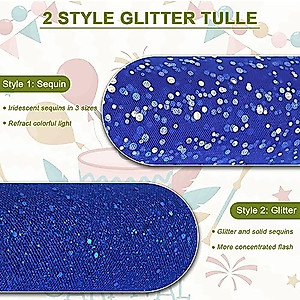 Glitter Tulle Fabric Rolls 6 Inch 50 Yards (150FT) Sequin Sparkling Ribbon Spool Netting for Wedding, Tutu Skirt, Gift Wrapping, Party Decoration (Royal Blue)