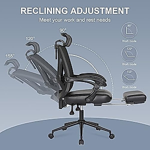 Misolant Ergonomic Office Chair with Footrest, Ergonomic Desk Chair with Adjustable 2D Lumbar Support, High Back Office Chair with Adjustable Headrest, Comfortable Leather Office Chair -Black