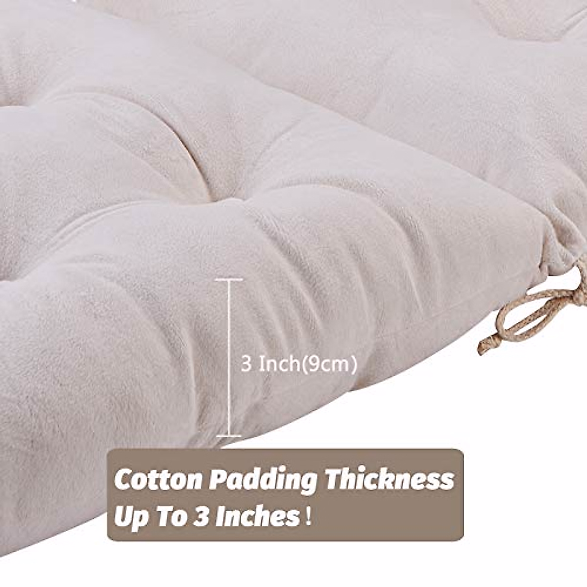 Big Hippo Rocking Chair Cushion,Thicken Soft Rocking Chair Cushion Set with Detachable Neck Pillow Back Support,Comfy Chair Cushion Pad with Ties for Outdoor Indoor Home Office,Beige