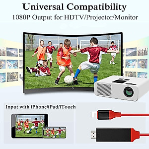 [Upgraded] Lightning to HDMI Adapter, Apple MFi Certified 1080P HDTV Cable Adapter Compatible with iPhone, iPad, iPod Digital AV Sync Screen Connector on HD TV Monitor Projector (Red)