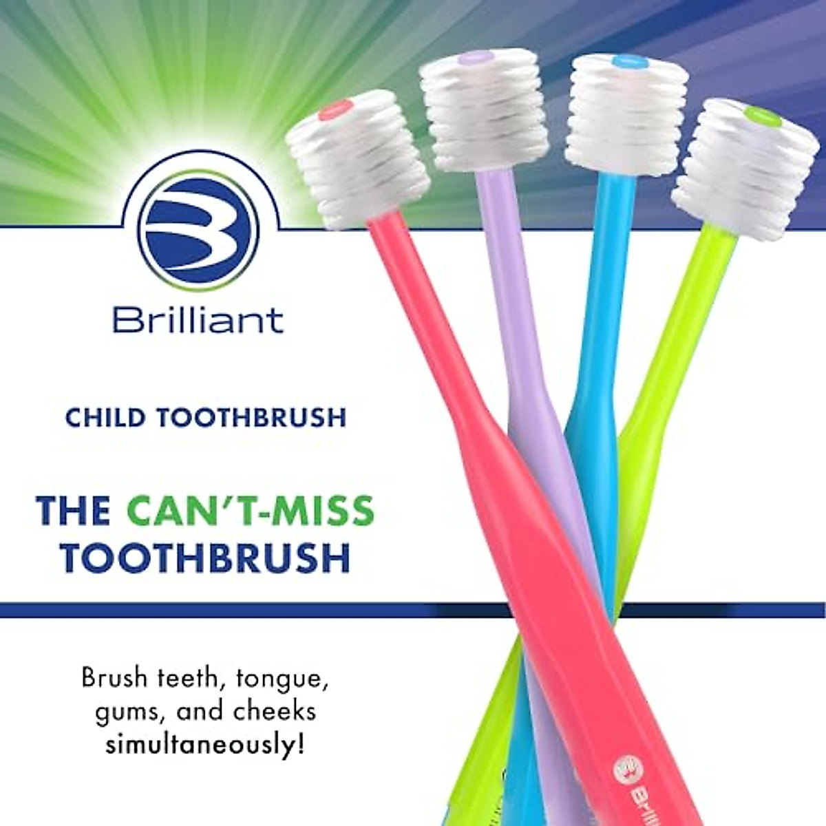 Brilliant Oral Care Child Toothbrush with Soft Bristles and Round Head, for a Kid Approved, Easy to Use All-Around Clean Mouth, Ages 2-5 Years, Sky Blue Lime Lilac, 3 Pack