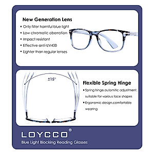 Loycco 4 Pack Computer Reading Glasses Blue Light Blocking Anti Eyestrain Flexible Lightweight Square Readers for Women Men