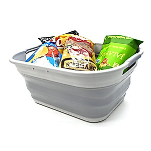 SAMMART 19.5L Collapsible Plastic Laundry Basket - Foldable Pop Up Storage Container/Organizer - Portable Washing Tub - Space Saving Hamper/Basket (Grey)