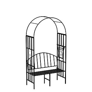 Garden Arch Heavy Duty (Holds 660lbs-250kg) | Metal Arbor Archway for Climbing Plant & Two People Seat Bench |Outdoor Lawn Backyard Decor 81 x 45.3 x 20 in - Black