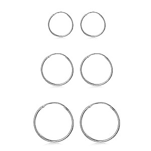 Sllaiss 3 Pairs 925 Sterling Silver Small Hoop Earrings For Women Men Round Endless Hoop Earrings Set Lightweight 10MM 15MM 20MM (Set 1：10MM 15MM 20MM)