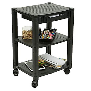 Mind Reader 3-Shelf Printer Cart, Stand with Wheels, Drawer, Cord Management, Black