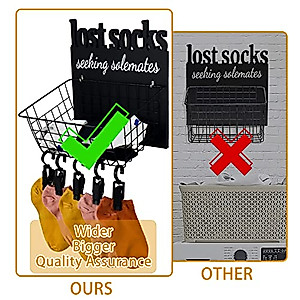 RISICULIS Lost Socks Basket, Laundry Room Decor and Accessories, Rustic Laundry Room Organization, Black Wooden Lost Socks Sign for House Decor, Missing Sock Basket with 5 pcs Clips