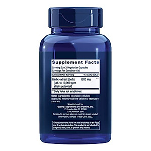 Life Extension Optimized Garlic 1200 mg – Garlic Extract Supplement for Heart Health & Immune System Support – Gluten-Free, Non-GMO, Vegetarian – 200 Capsules