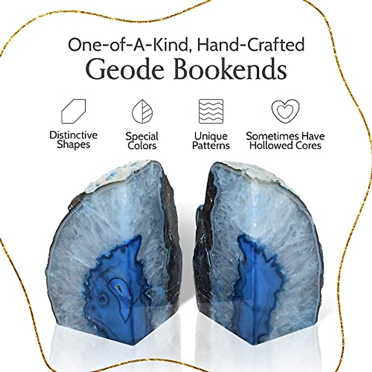 Nature’s Decorations - Luxury Agate Bookends, Non-Skid Book Stoppers, Agate Decor Crystal Bookends for Home or Office, Polished Stone Bookends, Set of 2, Extra Large, Approx. 7-9 lbs, Blue