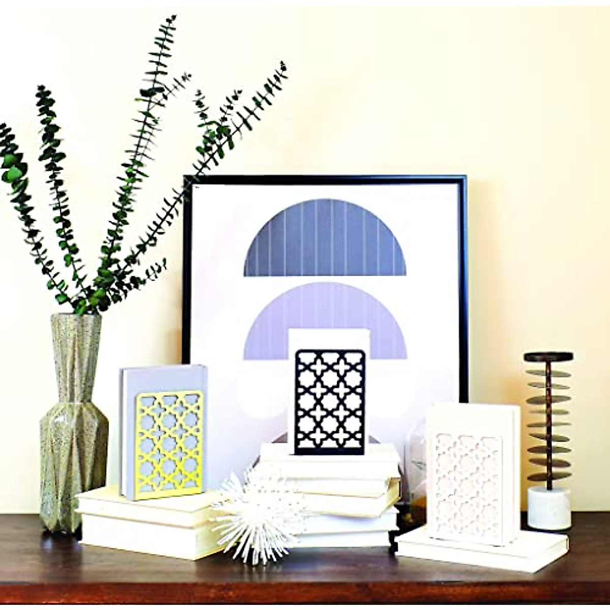 CNK Book Ends Bookends for Decorative Books Holder Bookend Shelves End Hold Heavy Duty Holders Stoppers Metal Stopper Cute Boho Bookshelf Holds Cookbook Office Home Set of 2 Bookends Pair Gold