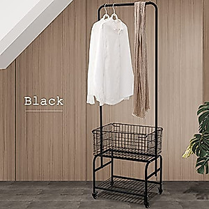 easy moved garment rack with basket for organize, laundry basket, black metal rack,