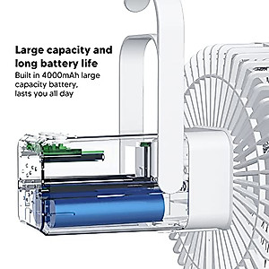 plplaaoo 4000mAh Tent Fan with 12 LED Lights,Camping Fan,Mute USB Rechargeable Battery Operated Desk Fan with Bracket,Hanging Hook,Remote Control,for Fishing, Camping,Office