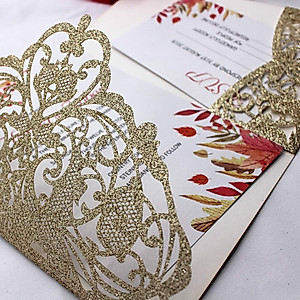 AdasBridal 25Pcs 250GSM Tri-Fold Glitter Wedding Invitations with RSVP Cards and Envelopes for Wedding Engagement Bridal Shower Birthday Quinceanera Party Invite(Gold Glitter, 7.09 X 4.92inch)