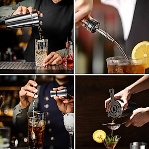 Cocktail Shaker, Martini Shaker, Drink Shaker, Cocktail Shaker Set 6 Piece, Boston Shaker, Bar Set, Cocktail Strainer, Bar Tools, Bartender Kit, Stainless Steel Double Measuring Jigger, Mixing Spoon
