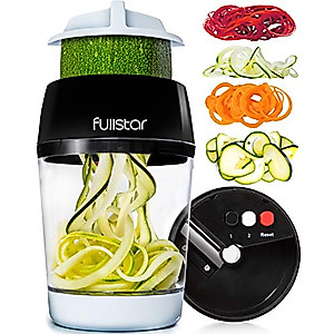 Fullstar Vegetable Spiralizer Vegetable Slicer - 4 in 1 Zucchini Spaghetti Maker Zoodle Maker Veggie Spiralizer Adjustable Handheld Spiralizer Zucchini Noodle Maker Zucchini Spiralizer with Container