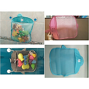 Bath Toy Organizer Cute Baby Hanging Mesh Net Cartoon Tub Toy Storage Large Size and Quick Dry Bathtub Toy Holder (Blue)