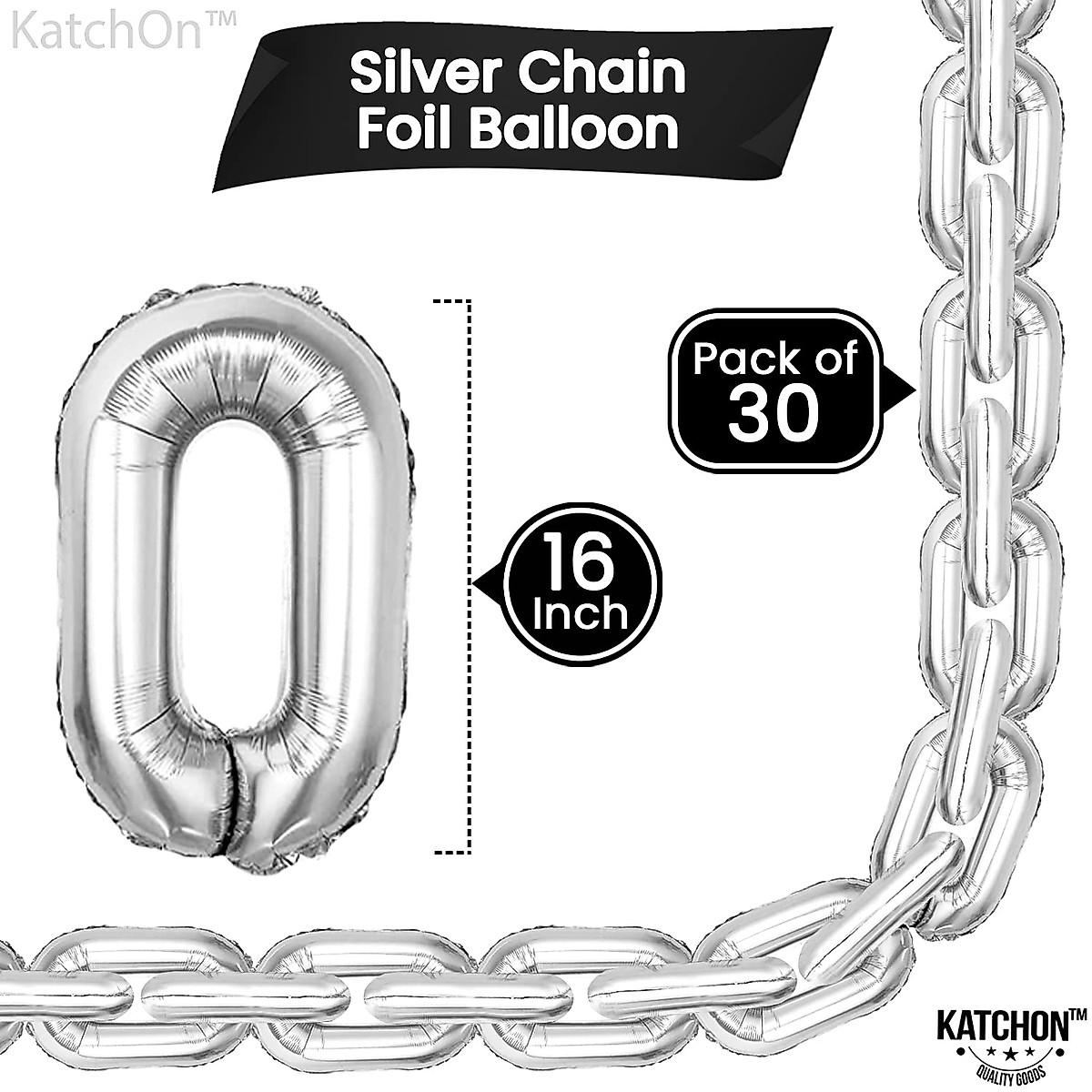 KatchOn, Big Silver Chain Balloons - 16 Inch, Pack of 30 | Chain Link Balloons, 90s Party Decorations | Chain Balloons Silver, Notorious One Birthday Decorations | Link Balloons, Hip Hop Party Decor