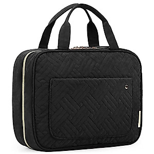 BAGSMART Toiletry Bag Travel Bag with Hanging Hook, Water-resistant Makeup Cosmetic Bag Travel Organizer for Accessories, Shampoo, Full-size Container, Toiletries (Black, Medium)