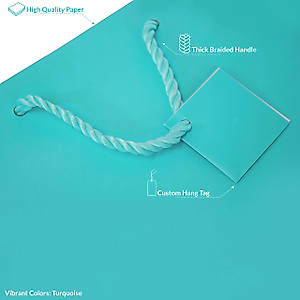 OccasionALL 7.5x9x3.5 12 Piece Medium Turquoise Gift Bags with Handles, Solid Gift Wrap Bags for Birthdays, Party Favors, Christmas, Easter