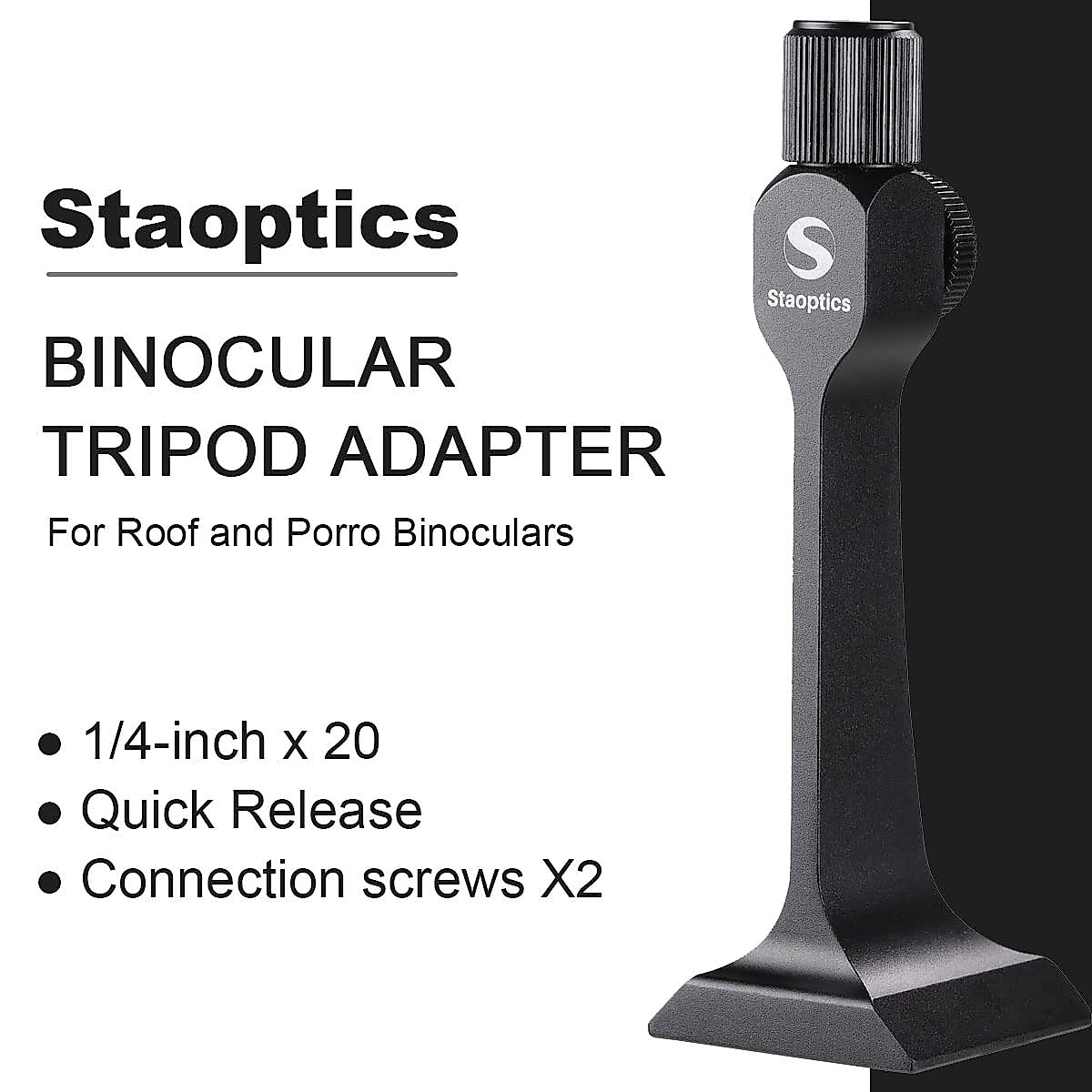 Staoptics Binocular Tripod Adapter Quick Release with 38mm Mounting Base 1/4-20 Inch Thread Removable Accessories for 8x42 10x50 12x60 15x56 15x60 15x70 20x60 25x70 Roof and Porro Binoculars.