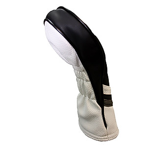 Golf Headcover Black and White Leather Style #5 Fairway Head Cover Fits Fairway Wood Clubs