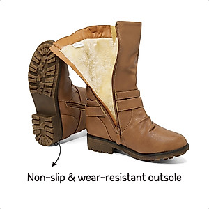 DREAM PAIRS Girls Buckle Zipper Knee High Winter Boots,Size 4 Big Kid,Camel,Atlanta-K