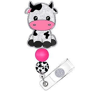 Plifal Badge Reel Holder Retractable with ID Clip for Nurse Nursing Name Tag Card Cute Funny Cow Accessories with Alligator Clip Medical Assistant Office Student Work Hospital Women