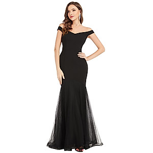 Ever-Pretty Women's Elegant Mermaid Sweetheart Strapless Bodycon Tulle Fishtail Formal Gown Black US4
