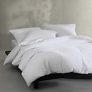 Calvin Klein - King Duvet Cover Set, Soft Cotton Jacquard Bedding, Crinkle Textured Home Decor (Washed Texture White, King)