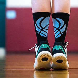 ChalkTalkSPORTS Basketball Sock | Athletic Mid Calf Woven Socks | Basketball Wrap | Black & Carolina Blue