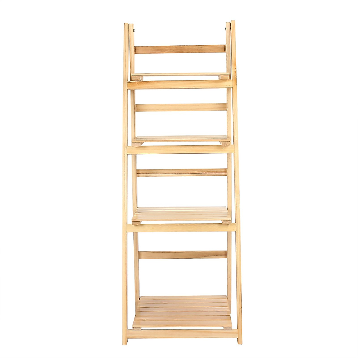 Qcwwy Practical and 4 Tier Ladder Shelving - Foldable Storage Rack for Home Bookcase Stand (Log Color), Qcwwyrodt0vns36-03