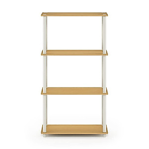 Furinno (99557BE/WH Turn-N-Tube 4-Tier Multipurpose Shelf Display Rack - Beech/White & Turn-N-Tube 3-Tier Corner Display Rack Multipurpose Shelving Unit, Beech/White, Model:12077BE/WH