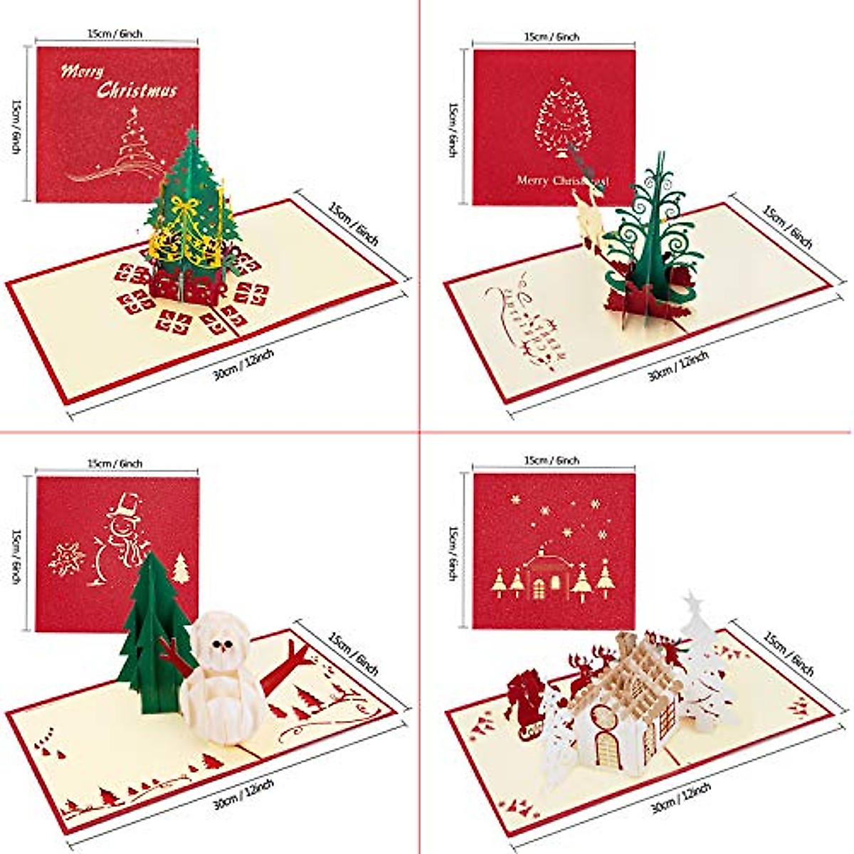 HBlife 9 Pack 3D Christmas Cards Pop Up Holiday Postcards Greeting Handmade Holiday Xmas Cards & Envelopes for New Year