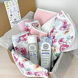 HonestBaby Unisex Baby 9-Piece Organic Cotton Bath Gift Set with Wash and Lotion, Rose Blossom/Almond, One Size