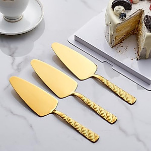 FULLYWARE Gold Cake Server, 9.4-inch Stainless Steel Pie Server Spatula, Pizza Server Set of 3, Dishwasher Safe