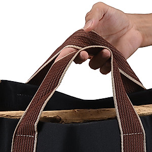 Large Canvas Log Tote Bag Carrier Indoor Fireplace Landman Firewood Totes Holders (1)