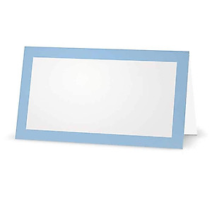 Baby Blue Place Cards - Flat or Tent - 10 or 50 Pack - White Blank Front with Solid Color Border - Placement Table Name Seating Stationery Party Supplies Occasion or Dinner Event (10, Tent Style)