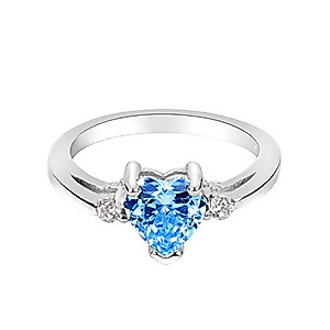 CloseoutWarehouse Cubic Zirconia Simulated Blue Topaz Heart Promise - Sterling Silver Love Ring, Available in a Variety of Colors