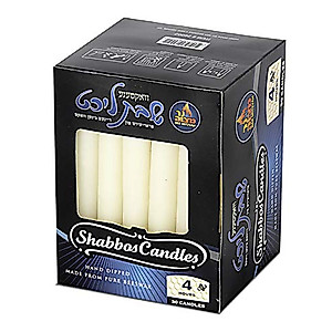 White Beeswax Shabbat Candles – Hand Dipped, Unbleached Traditional Shabbos Candles - 30 Pack - 4 Hour Burn Time - by Ner Mitzvah
