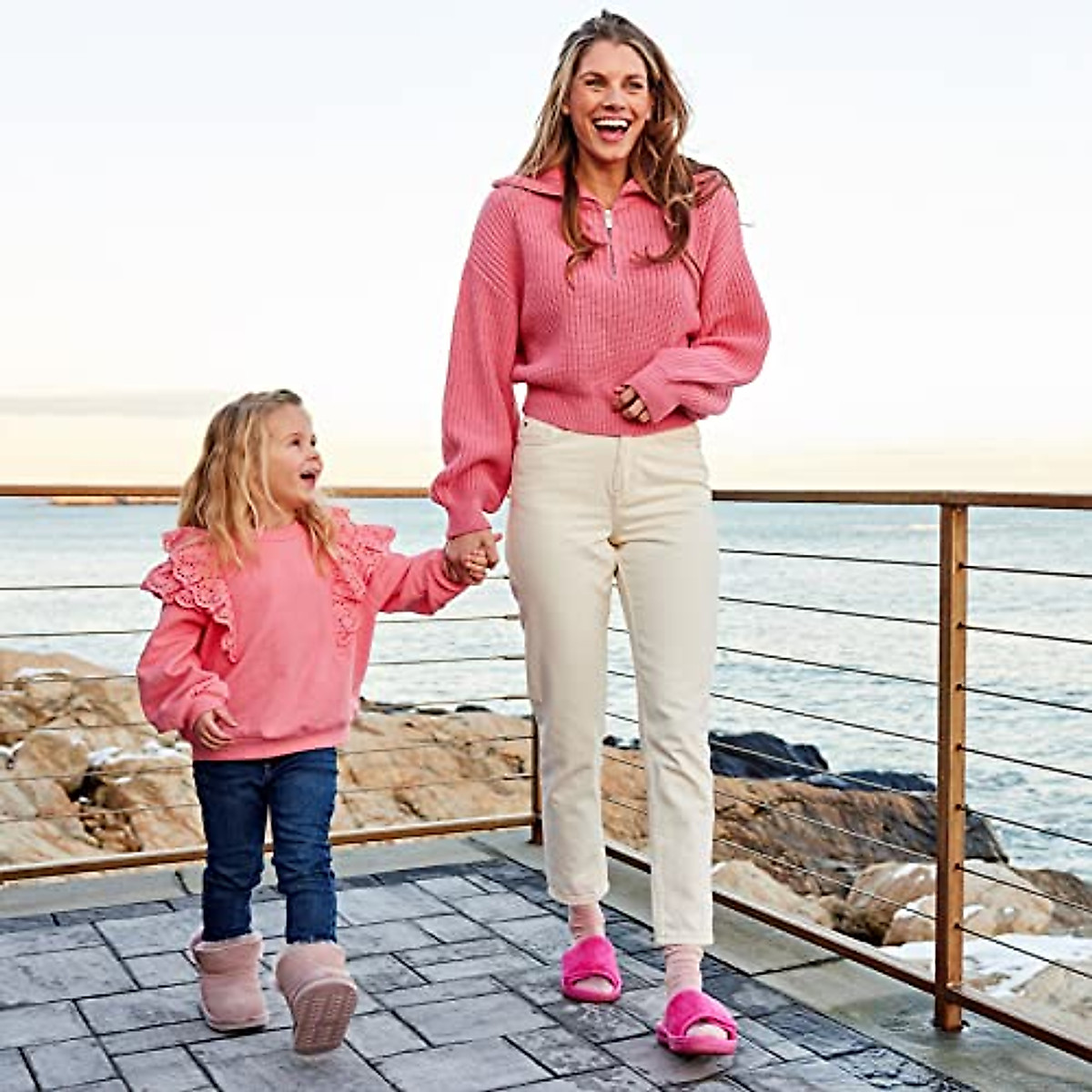 Dearfoams Women's Adjustable Indoor/Outdoor Machine Washable Memory Foam Slide Slipper, Paradise Pink Terry, 7-8