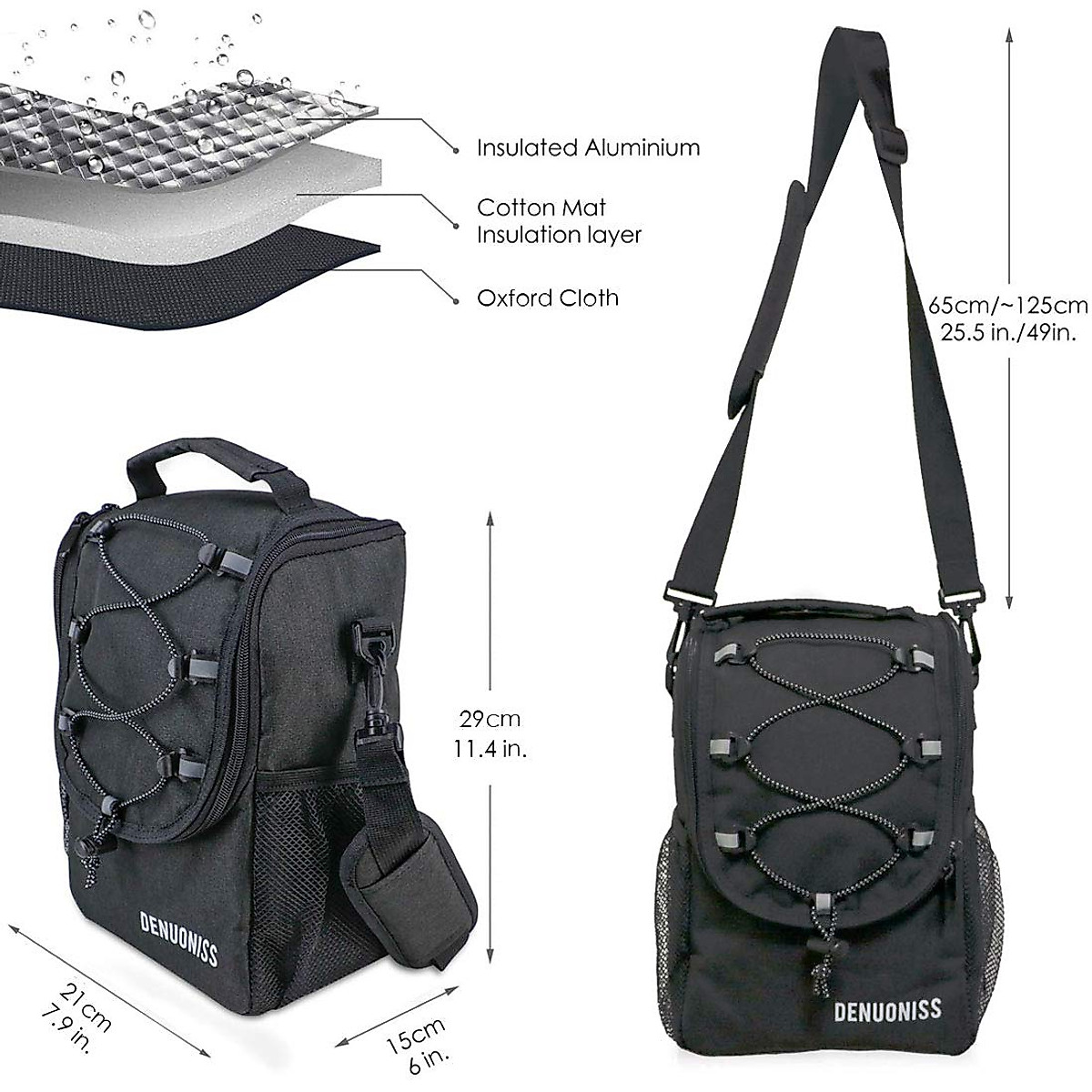 Sethruki Lunch Bag Insulated Lunch Box Lunch Shoulder Tote Bag Drinks Holder Durable Oxford Thermal Snacks Organizer for Women Men Work Picnic Hiking Beach Fishing