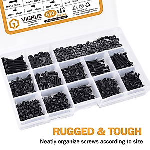 VIGRUE 610PCS 14.9 Grade Alloy Steel M3 Button Hex Head Cap Screws M3 x 4/5/6/8/10/12/14/16/18/20/25mm Machine Screws Bolts Nuts Washer Assortment Kit