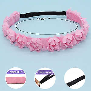 FROG SAC Non Slip Floral Headbands for Girls, Adjustable Rose Bud Head Bands for Kids, Cute Nonslip Hair Accessories, Flower Girl Head Band Pack