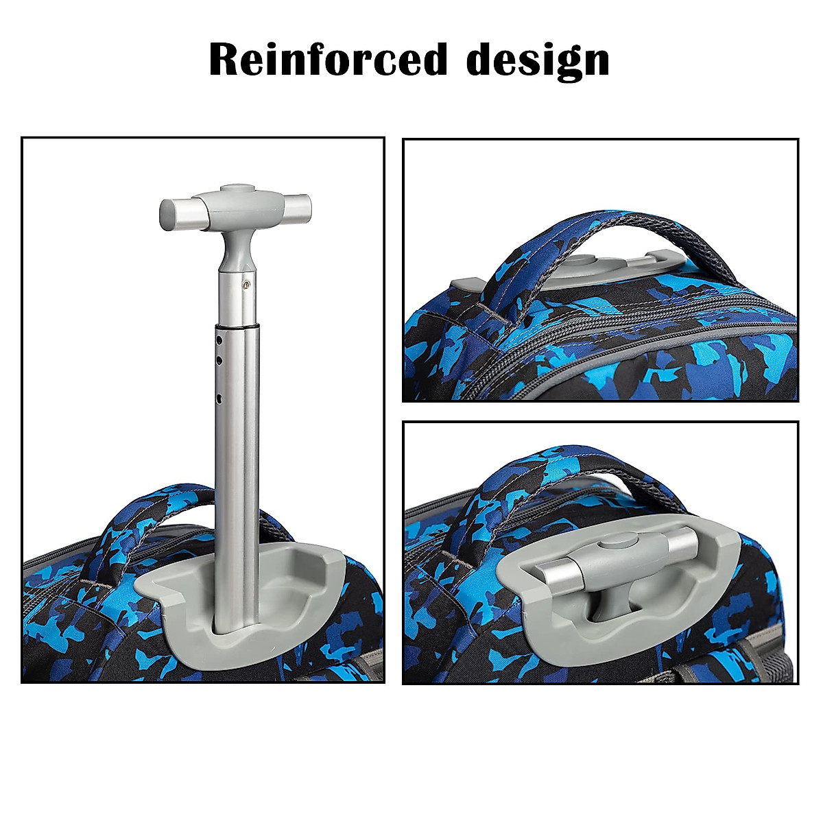 WEISHENGDA 18 inches Wheeled Rolling Backpack for Adults and School Students Short Trip Books Laptop Trolley Bags, Blue Camo